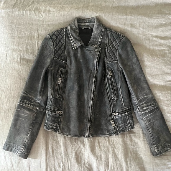 All Saints | Jackets & Coats | Allsaints Distressed Black Leather Biker ...